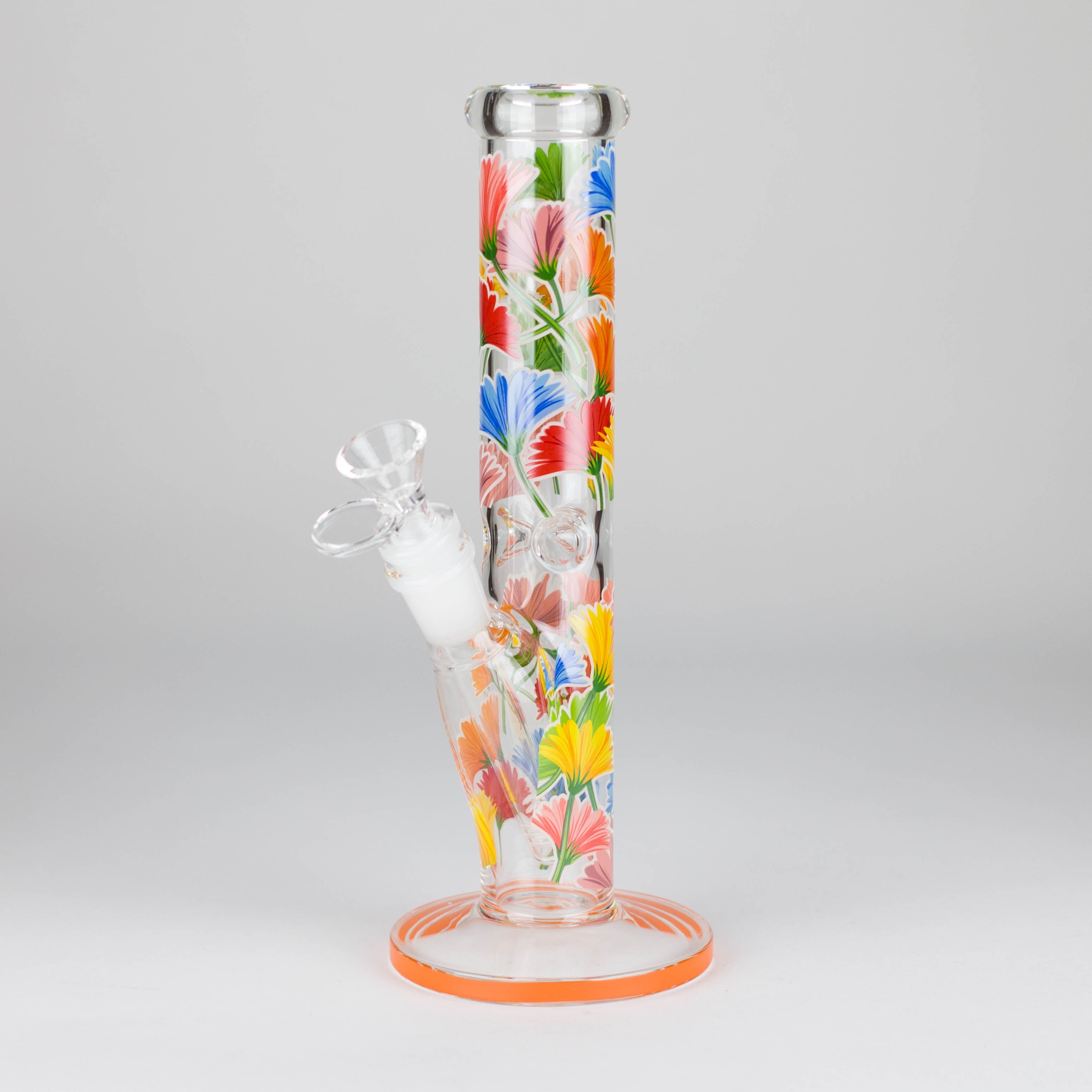 Glowing Straight Tube Bong with Flower Design | INHALCO