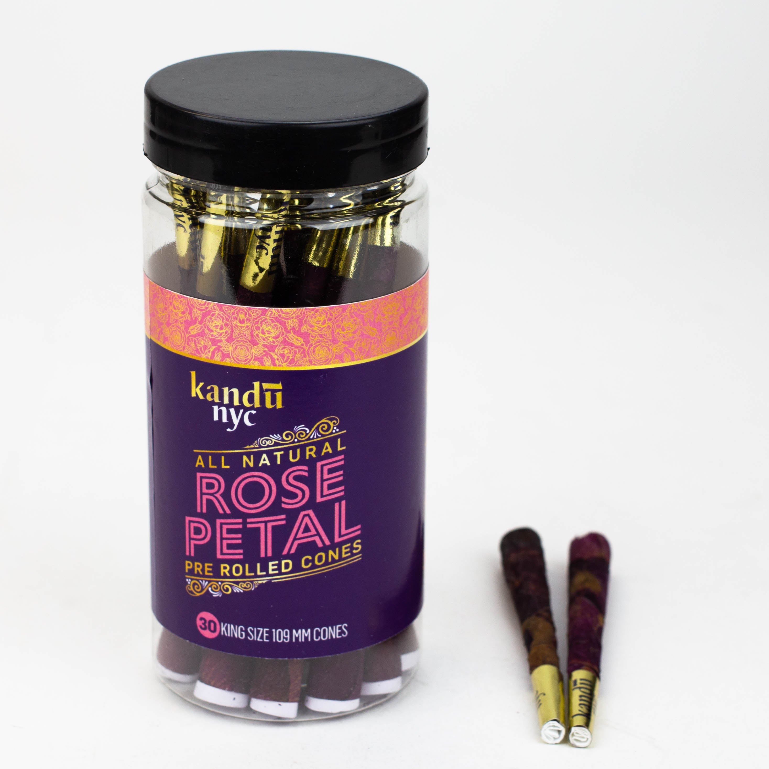 Kandu NYC Rose Petal Pre-rolled Cones 109mm Display Jar of 30 Count ...