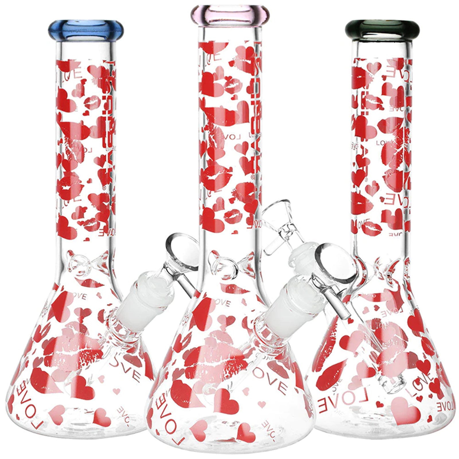 Love Heart & Kiss Pattern Glass Beaker Bongs | INHALCO