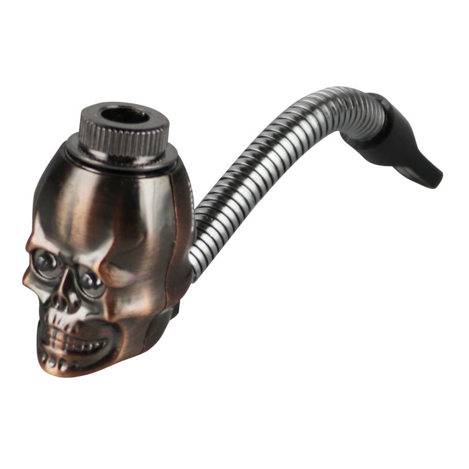 Metal Skull Hand Pipe w/ Flexible Stem – INHALCO