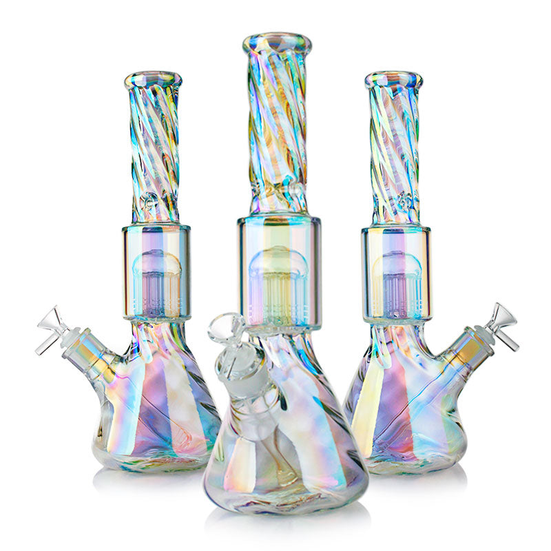 14" Iridescent Rainbow Spiral Glass Bong – INHALCO