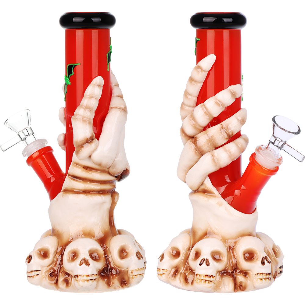 Skelly Grip & Bats Straight Tube Water Pipe – Skeleton & Bats Design ...