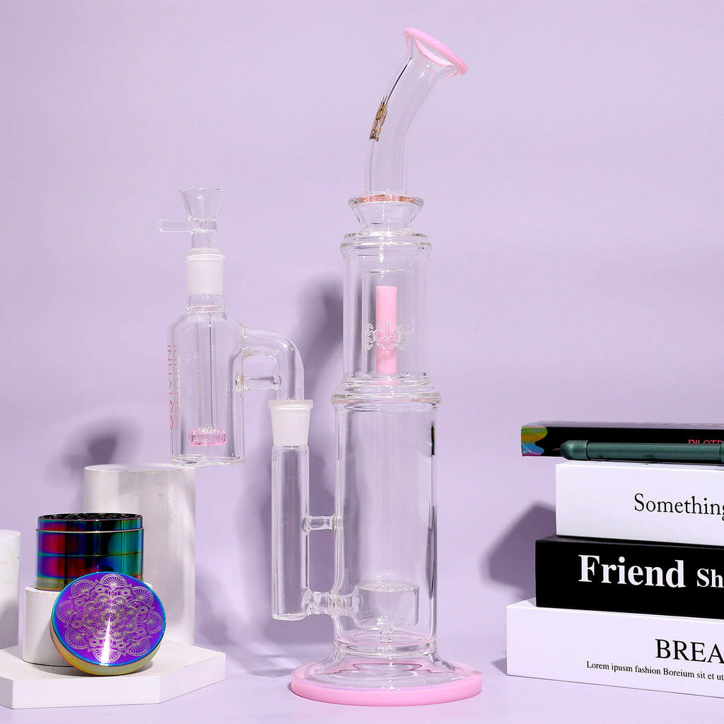 Bent Neck Double Perc Stemless Glass Bong | INHALCO