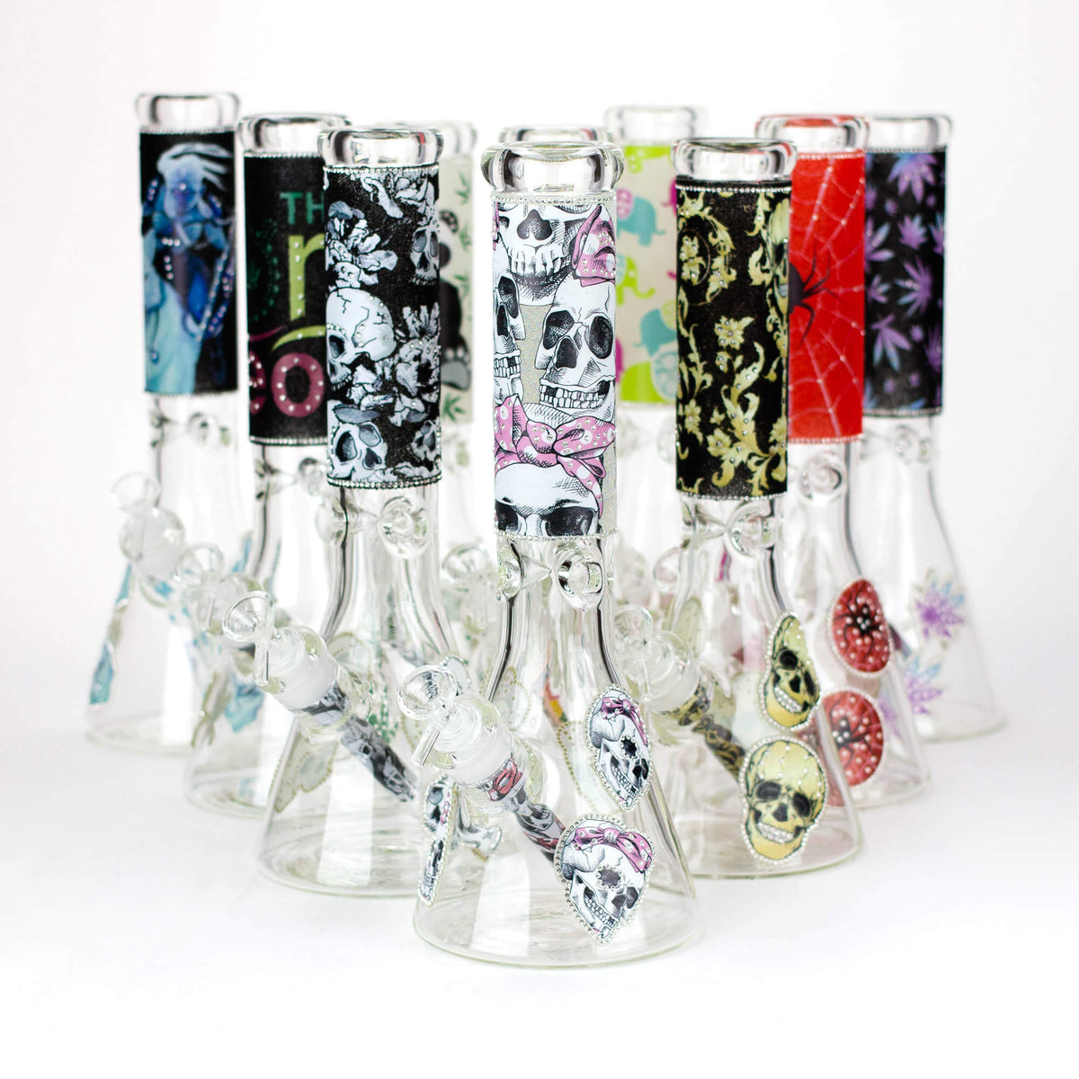14" Graphic w/ Cubic Zirconia Decor Glass Beaker Bong 7mm – INHALCO